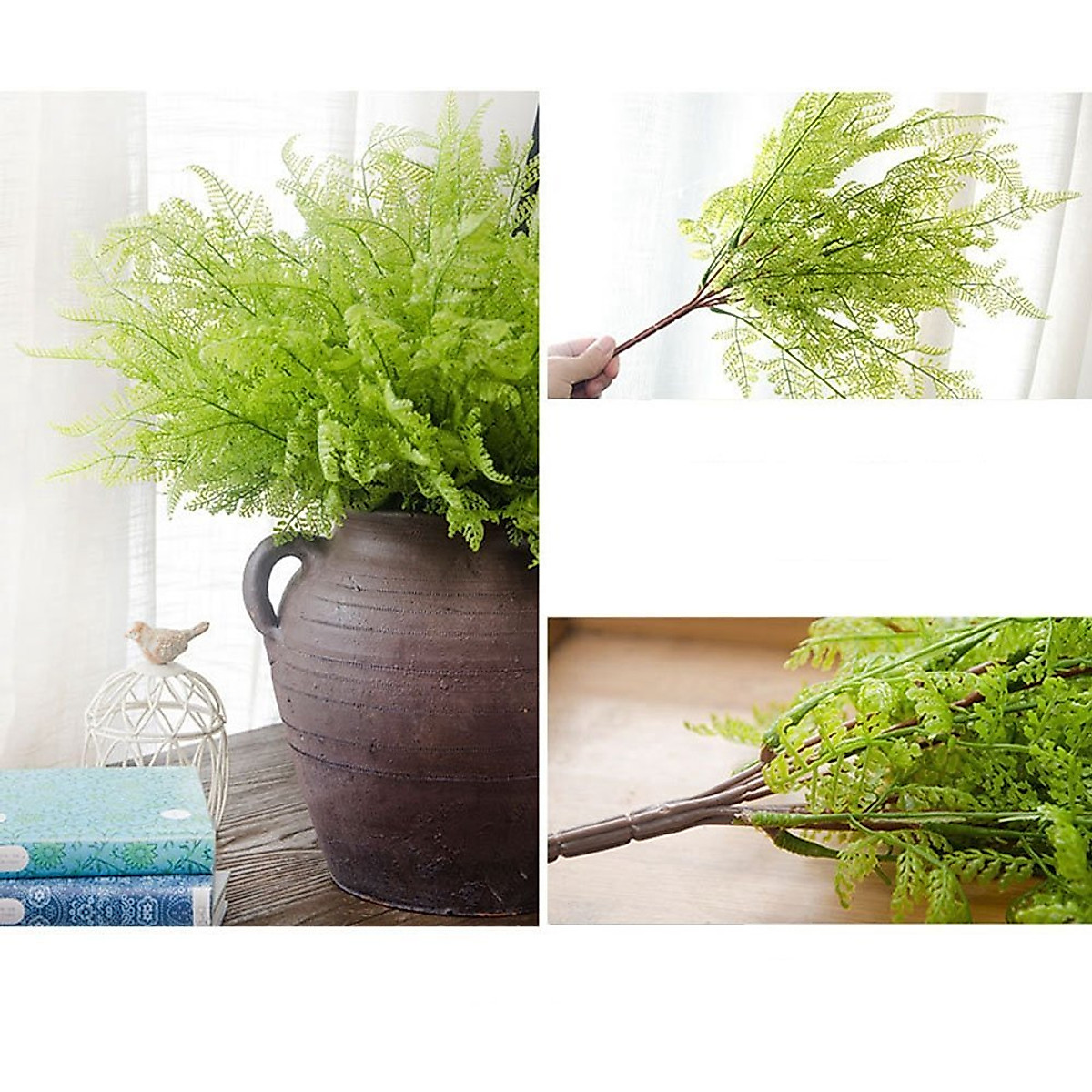 CATTREE Artificial Shrubs Bushes, Plastic Fern Leaves Persian Grass Fake Plants Wedding Indoor Outdoor Home Garden Verandah Kitchen Office Table Centerpieces Arrangements Christmas Decoration 4 pcs