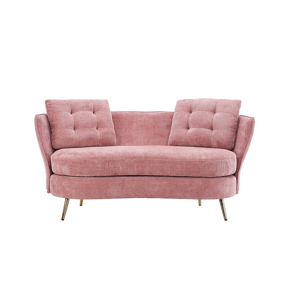 DERCASS Polyester Fiber Loveseat Sofa,Upholstered Couch with Golden Metal Legs Club 2-Seat Sofa for Living Reading Room Bedroom Apartment Small Space Dorm (Pink)