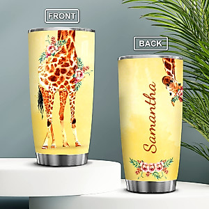 Wassmin Giraffe Gifts For Women Personalized Giraffe Tumbler Stainless Steel 20oz 30oz Coffee Travel Cup Custom Gifts for Woman Girls Friend Spirit Animal Lovers Birthday Christmas