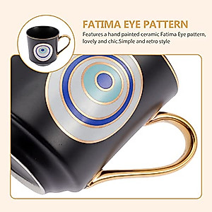 Luxshiny Evil Eye Coffee Mug Ceramic Turkish Eye Water Cups Espresso Tea Cup Coffee Cup Arabic Greek Milk Mug for Home Office ( Black )