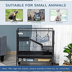 PawHut Small Animal Cage with Hammock, 3 Tiers Ferret Cage with Storage Shelf, Chinchilla Cage Sugar Glider Cage, Strong Metal Wire, Removable Tray