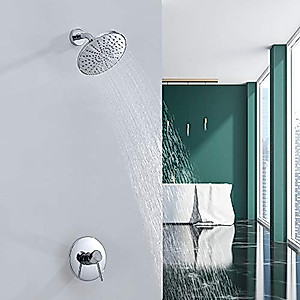 Aihom Shower Faucet Chrome Shower Head Set, Single Handle Brass Rough-in Valve Shower System with Shower Arm and 8-Inch Touch-Clean Shower-head Shower Trim Kit