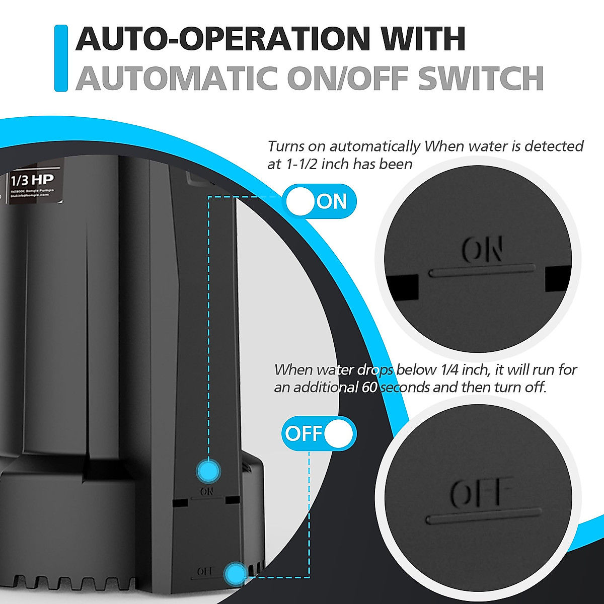 BOMGIE Submersible Water Pump 1/6 HP, 1850GPH Thermoplastic Sump Pump Basement Portable Electric Utility Water Pump Removal for Pool Draining Hot Tubs Garden Pool Cover Pond