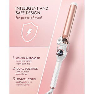 WEEYUM 1 1/4 Inch Curling Iron, Large Barrel Curling Wand for Hair, Ceramic Tourmaline Hair Curling Iron Double Voltage(100-240V)