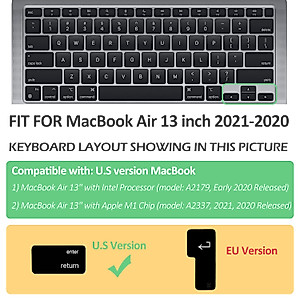 ProElife Ultra Thin Keyboard Cover Skin for 2021-2020 MacBook Air 13 Inch Model A2337 Apple M1 Chip A2179 (U.S Layout) with Touch ID Accessories Keyboard Silicone Protective Skin (Black)