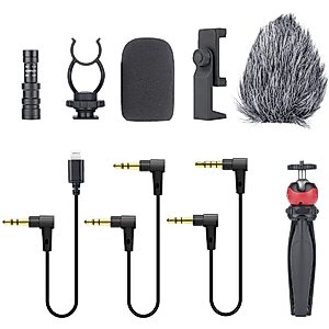 EACHSHOT Smartphone Vlogging Kit with Microphone,Tripod, Dongle Compatible iPhone 12 Mini Pro Max,11 Pro XS XR iOS Devices Android - Microphone for Video Recording Vlog Live Streaming YouTube TikTok