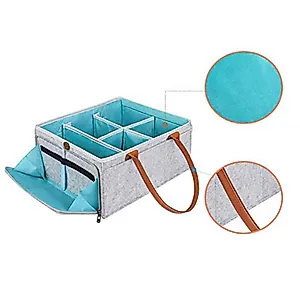 Large Diaper Caddy Organizer Baby Nursery Storage Basket with Zipper Lid and Leather Handle Baby Wipes Stacker Bin Holder - 38 x 25 x 18 cm