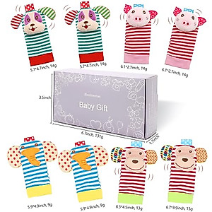 BLOOBLOOMAX Baby Infant Rattle Socks Toys, Sock rattles for Babies 0-24 Months Baby Animal Foot Finder Learning Toy (Cotton B)