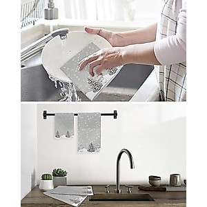 Hokiten Grey Snowman Christmas Waffle Kitchen Towels Dishcloths, Winter Snowflake Xmas Tree Absorbent Dish Towels | Hand Towels for Bathroom/Bar, 12 x 12 Inch, 2 Pcs