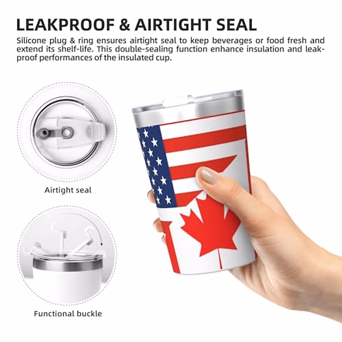 12oz Tumbler America Flag And Canada Canadian Flag Stainless Steel Cup With Straw And Lid Spill Proof Bulk Double Wall Vacuum Reusable Water Tumblers For Cold Hot Drink