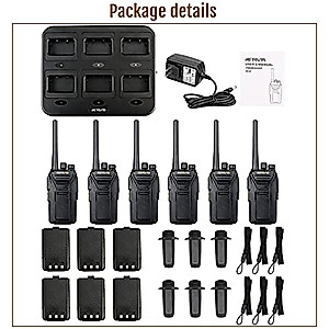 Retevis RT27 Walkie Talkies for Adults, Heavy Duty Two Way Radios Long Range, VOX Hands Free, Local Alarm, Rugged 2 Way Radio (6 Pack) with Six-Way Charger Base, for School Construction Farm