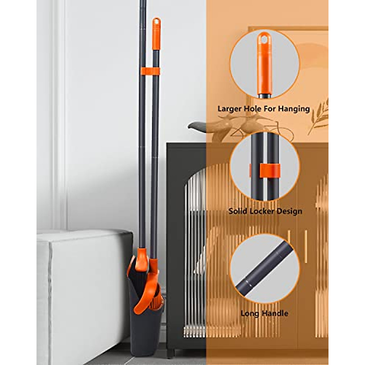 Broom and Dustpan Set, Broom and Dustpan Set for Home, Dustpan with 52" Long Handle Broom Combo Set, Standing Dustpan and Broom Set for Home Kitchen Room Office Lobby Floor Cleaning