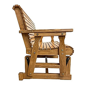 Wooden Patio Glider with High Roll Back and Deep Contoured Seat, Solid Fir Wood, 2-Seater, Heavy Duty 800 LBS, 4 Feet