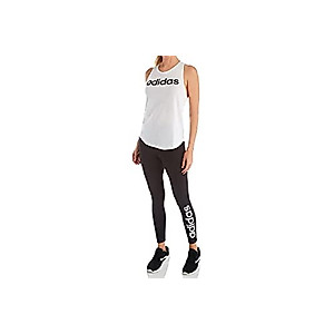 adidas Women's Essentials Linear Loose Tank Top, White/Black, Small