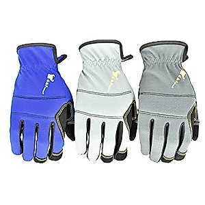 G & F Products unisex adult All Purpose Utility Work Gloves High Performance Mechanics Gloves assorted colors 3 Pair Value Pack, Black, Grey, Blue, Large Pack of US