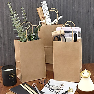 Moretoes 150pcs Brown Paper Bags, Small Paper Gift Bags with Handles, Kraft Bags, Gift Bags, Shopping Bags, Party Bags for Birthday, Wedding, Valentine's Day (5.2x3.5x8 Inches)