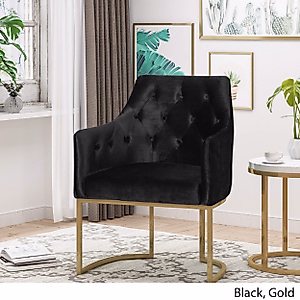 Christopher Knight Home Fern Modern Tufted Glam Accent Chair with Velvet Cushions and U-Shaped Base, Black and Gold Finish