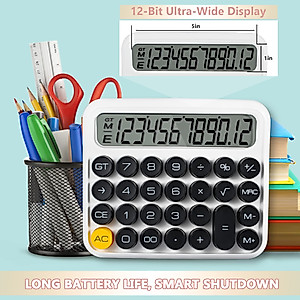 GUDTEKE Mechanical Switch Calculator, Pink Calculator Cute 12 Digit Large LCD Display Big Button Calculator Clear Standard for Daily and Basic Office,Automatic Sleep,with Battery