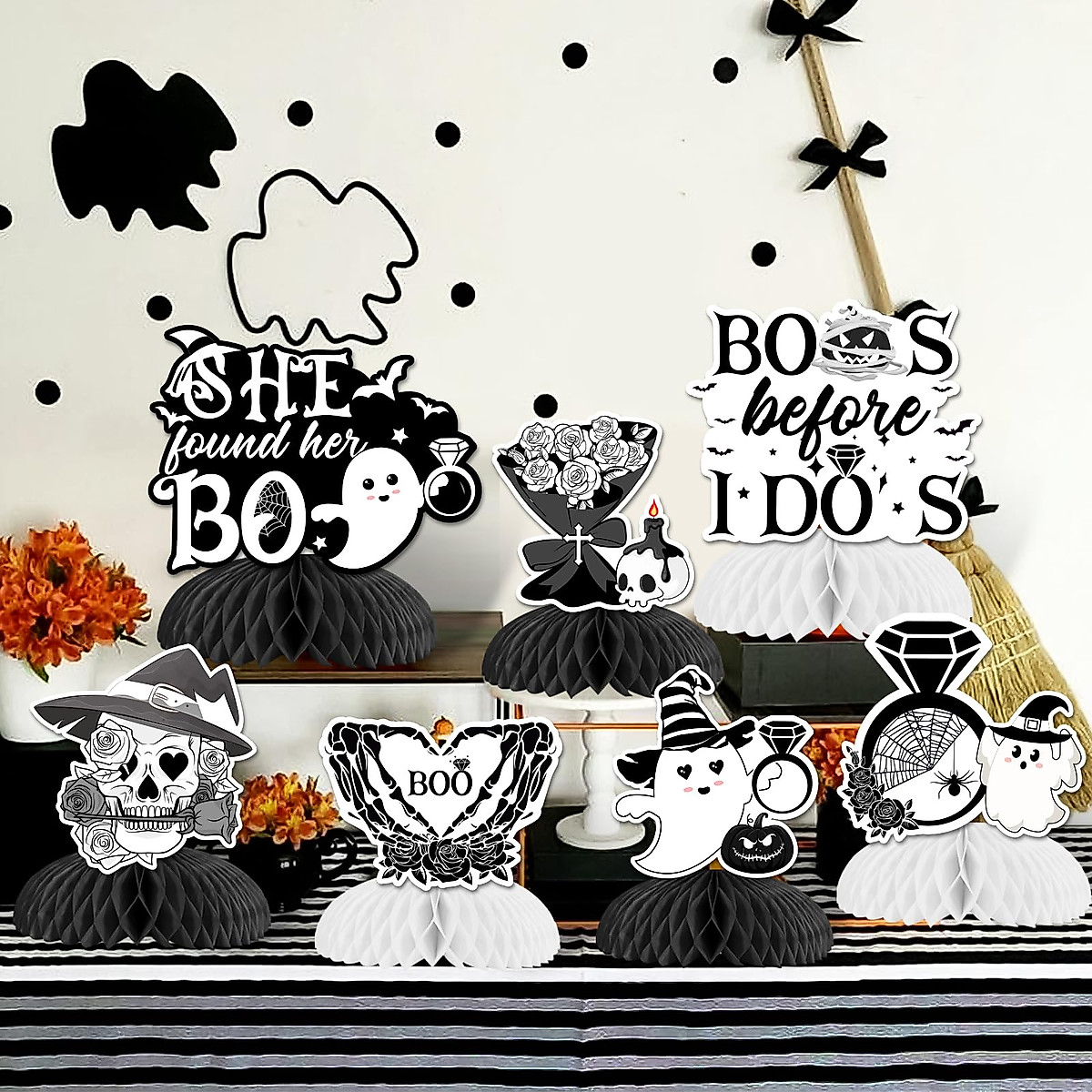 Wonmelody Halloween Bachelorette Party Decor She Found Her Boo Honeycomb Centerpieces Halloween Bridal Shower Decor Boochelorette Ghost Spooky October Decor for Gothic Halloween Wedding Bachelorette