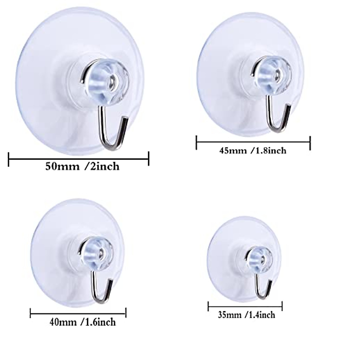 COLOGO 40 Pieces Suction Cup Hooks Assorted Size, Clear PVC Suction Cups with Metal Hooks Heavy Duty Removable Large and Small Wall Hooks for Kitchen Bathroom Shower Hanging Organizer Supplies