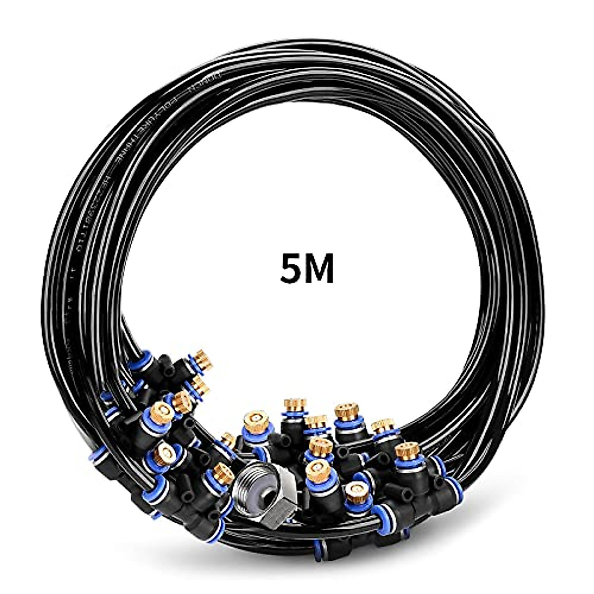 AOZBZ Misting Cooling System, 16.4FT (5M) Misting Line+5 Mist Nozzles & Brass Adapter Outdoor Misting System for Garden Patio Trampoline Greenhouse Umbrella