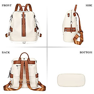ALTOSY Genuine Leather Backpack Purse for Women Convertible Shoulder Bag Crossbody Bag with Laptop Compartment（S77 White/Brown）
