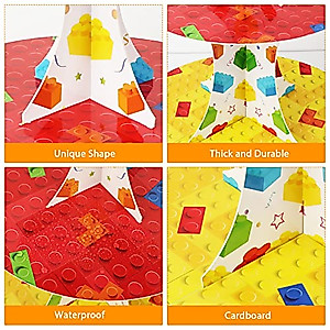 Building Block Cupcake Stand with 24pcs Cupcake Toppers for Blocks Birthday Party Decorations 3 Tire Brick Themed Cupcake Dessert Holder for Building Blocks Baby Shower Party Decor Supplies