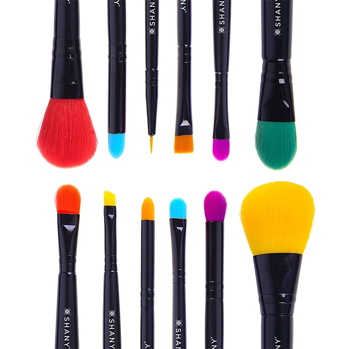 SHANY Vegan Makeup Brushes - LUNA - 6 PC Double Sided Travel Make up Brushes with 12 unique Bristles - with Brush storage Pouch - Synthetic