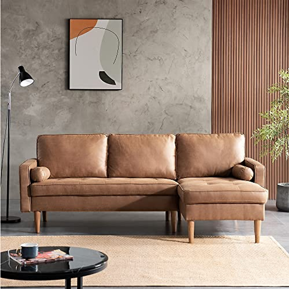 XIZZI Convertible Sectional Sofa Couch L Shaped Sofa 3-Seat Couch with Chaise for Living Room,L Shaped 83 inches Brown Right Chaise