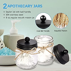 Nuscen Mason Jar Bathroom Accessories (Set of 4) Lotion Soap Dispenser,2 Apothecary Jars,Toothbrush Holder,Rustic Farmhouse Decor,Multifunction Storage Countertop Vanity Organizer Jars
