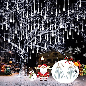 2-Pack Christmas Decorations Lights Outdoor, Total 384LED Meteor Shower Lights Rain Drop Lights 30cm 16 Tubes Indoor Outdoor Snow Cascading String Lights for Xmas Tree Roof Party Garden (Cool White)
