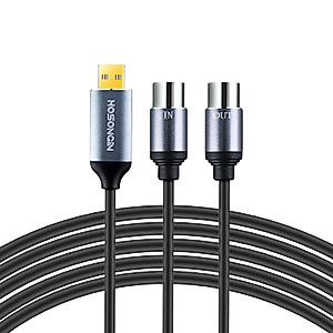 HOSONGIN MIDI to USB Cable 6 Feet, USB to 5-PIN MIDI Interface Adapter Connecting with Keyboard Synthesizer Drum for Editing Recording