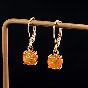 CiNily Gold Plated Dangle Earrings for Women Ladies Leverback Yellow Opal Drop Earrings