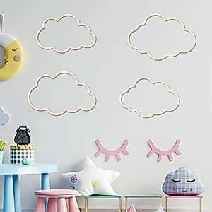 4 Pieces Cloud Wall Decor Boho Nursery Decor Wooden Sun Decor Baby Nursery Wall Decor Wooden Rainbow for Nursery Children Baby Kids Boys Girls Bedroom Decor (Cloud)