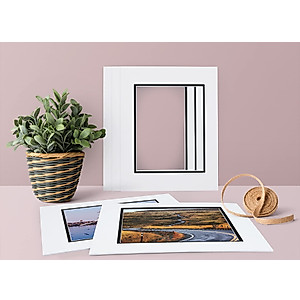 Golden State Art, White Over Black Double Mat - Bevel Cut, Acid Free, 8-Ply Thickness, Signature Friendly - Great for Photos, Pictures, Events, Frames, Prints - 8x10 for 5x7, 10-Pack