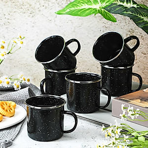 6 Pcs Enamel Camping Mugs Small Coffee Mugs Cups Portable Vintage Tea Cups Campfire Camping Mugs Bulk with Handle for Coffee Tea Home Picnic Travel Indoor and Outdoor Activities,12 oz (Black)