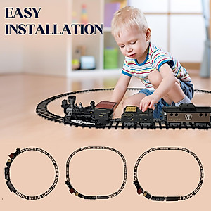 OLIUGEI Electric Train Set Steam Train Toys for Boys with Remote Control Christmas Train for Under The Trees with Smokes,Light & Sounds, for 3 4 5 6 7+ Years Old Kids