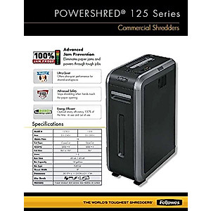 Fellowes Powershred 125i 100% Jam Proof 18-Sheet Strip-Cut Shredder (3312001)