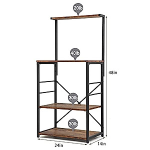 WYKDD 4 Tier Wooden Kitchen Storage Rack Bakery Shelf with 4 Tier Microwave Oven Farmhouse Rustic Industrial Style X Design Frame