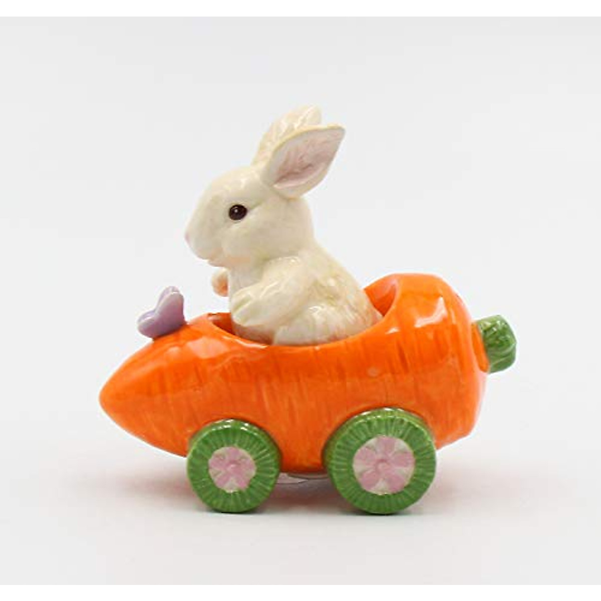 Fine Ceramic Bunny Rabbit on Carrot Cart Salt & Pepper Shakers, 4 1/4" L