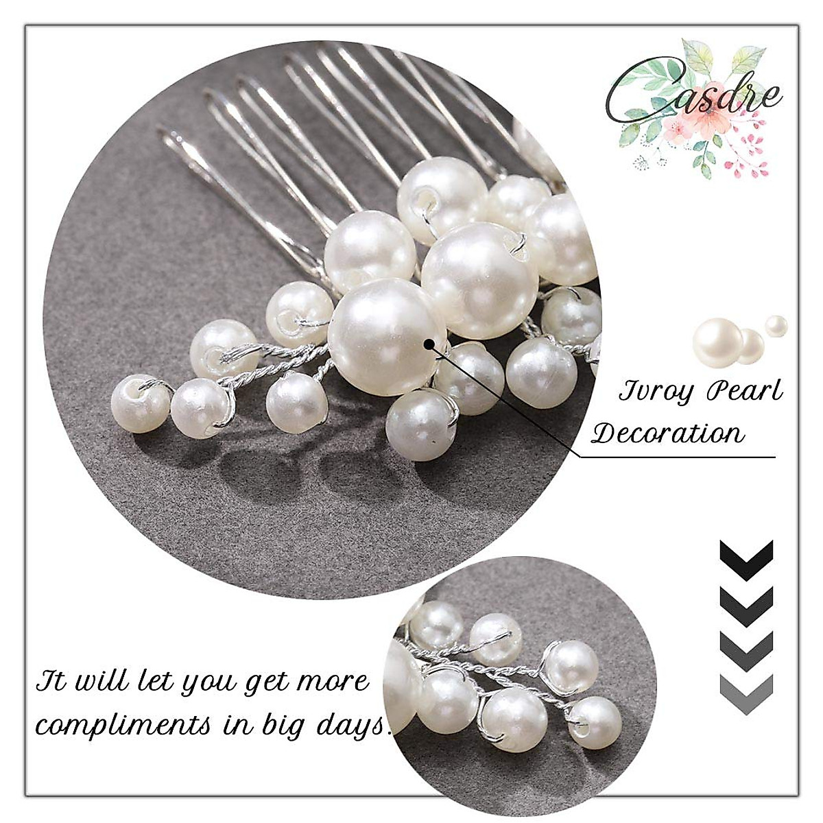 Casdre Pearl Bride Wedding Hair Comb Silver Bridal Side Comb Hair Piece Wedding Hair Accessories for Women and Girls
