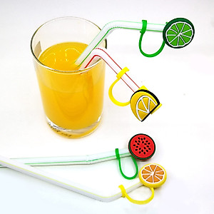Straw Cover, 9Pcs Silicone Straw Topper, Cute Silicone Reusable Drinking Straw Caps Lids, Soft Silicone Straw Plugs for 7-8 mm Straws(Fruit Straw Cap)