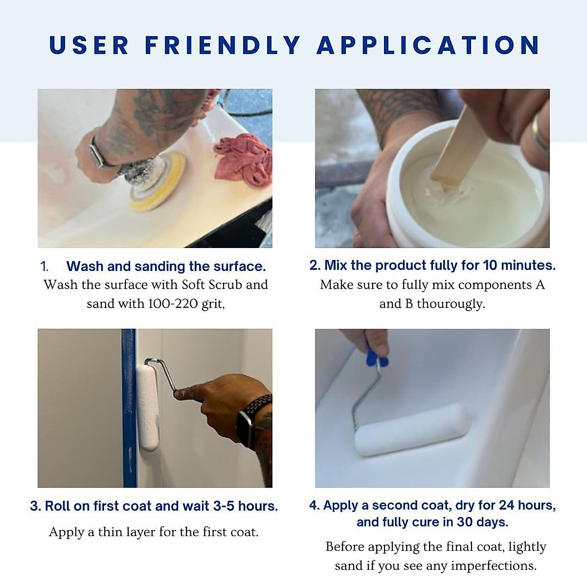 Ekopel Roll On Bathtub Refinishing Kit - Made in The USA - Odorless Tub and Tile Reglazing - 20X Thicker Than All Other Refinishing Kits (No Tools) - Gloss White