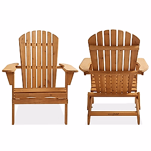 Casafield Folding Adirondack Chair, Set of 4 Cedar Wood Outdoor Fire Pit Lounge Chairs for Patio, Deck, Yard, Lawn and Garden Seating, Partially Pre-Assembled - Natural