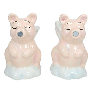 Set Of 1 Ceramic When Pigs Fly Angel Pig Couple On Clouds Kissing Salt And Pepper Shakers