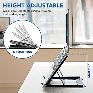 Laptop Stand for Desk Adjustable Height - Black Solid Steel Laptop Riser | 5 Adjustable Heights | Properly Positions Head, Neck, Back and Wrists to Reduce Aches while Working | No Assembly Required