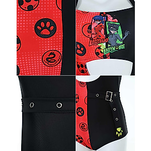 Miraculous Women's Ladybug and Lady Noir Beach Halter One Piece Swimsuit Bathing Suit (as1, Alpha, x_l, Regular, Regular, Black and Red)