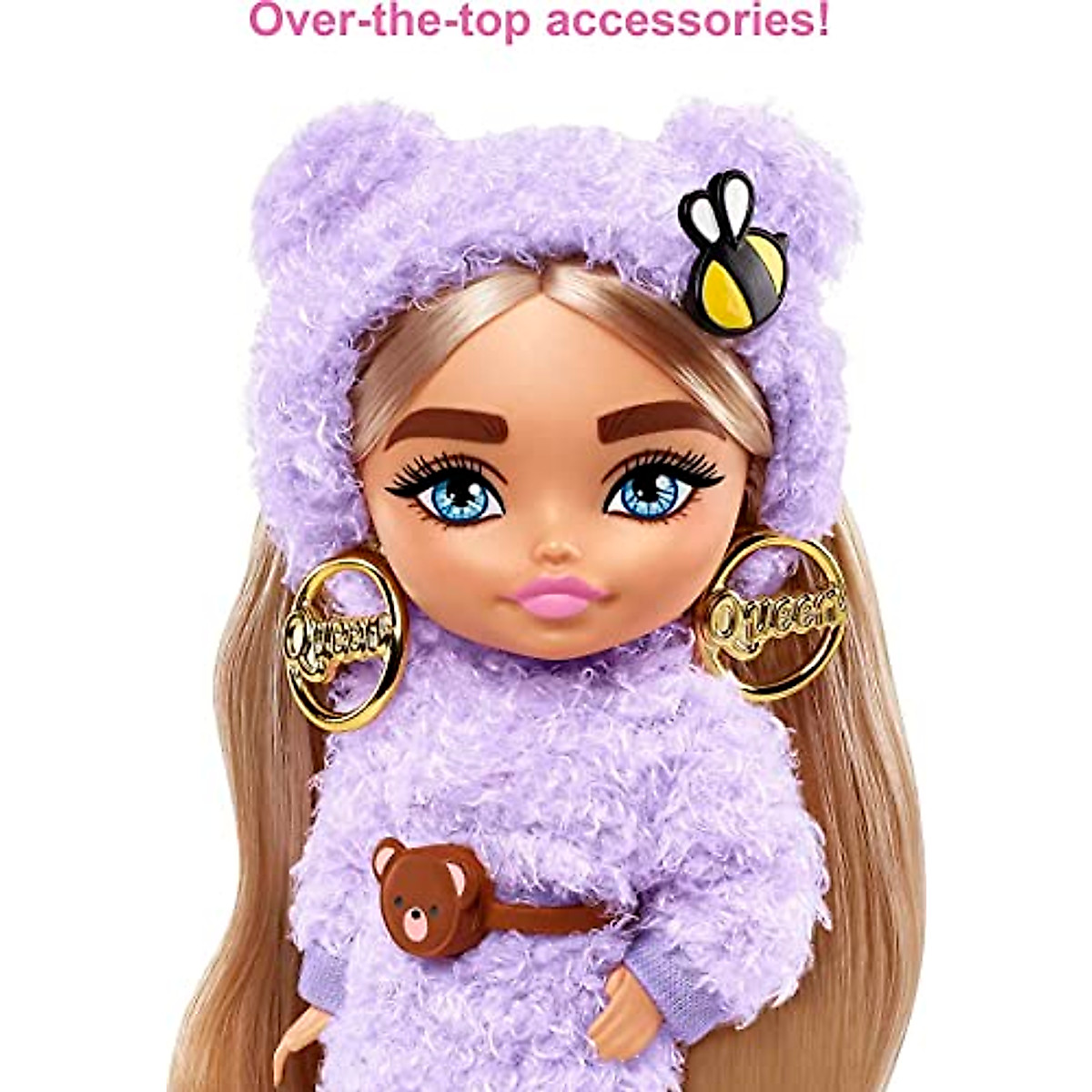 Barbie Extra Minis Doll #4 (5.5 in) Wearing Fluffy Purple Fashion, with Doll Stand & Accessories Including Teddy Ears and Sunglasses, Gift for Kids 3 Years Old & Up​