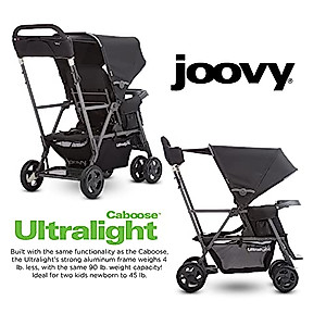 Joovy Caboose Ultralight Sit and Stand Double Stroller with Rear Bench and Standing Platform, 3-Way Reclining Seats, Optional Rear Seat, and Universal Car Seat Adapter (Black)