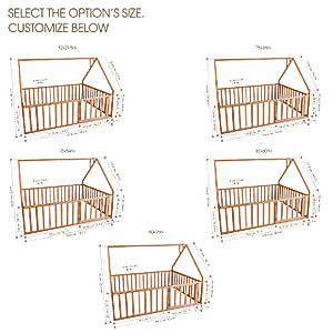 BUSYWOOD House Wooden Playpen - Montessori Floor Bed with Safe Gate - Toddler Bed - Floor Bed - Frame with Fence and Door - Toddler Bedroom Furniture - Full, Twin, Queen, King size (Model 6)